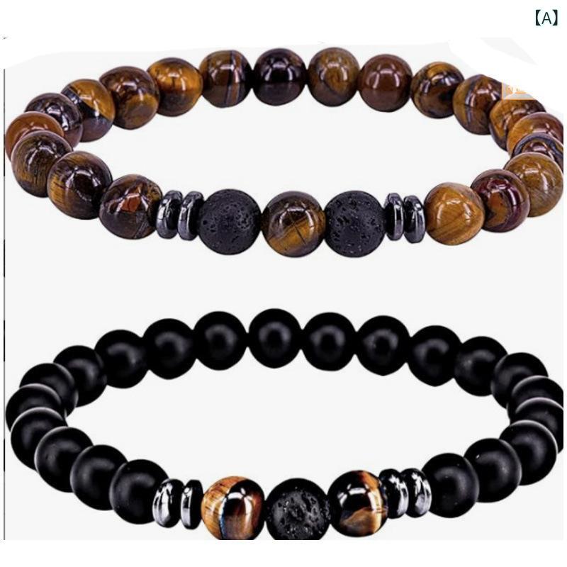 ・カテゴリ: ブレスレット・素材: 瑪瑙・加工方法: 手作業・対象: 男女兼用・形状: 幾何学、円形・スタイル: 欧米風、ファッション通勤・カラー展開: 虎眼火山石、藍虎眼磨砂火山石、黄虎眼磨砂火山石、緑虎眼磨砂火山石、藍松磨砂火山石、紅松...