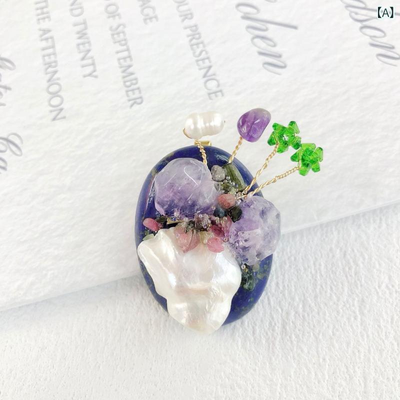 ・種類: ブローチ・スタイル: 自由なデザイン、インフルエンサー風、個性的なトレンド・素材: ターコイズ・形状: 幾何学・柄: 幾何学、楕円・カラー: ブルーラピスラズリ・加工方法: 手作業・機能: 多機能、両用・対象: 女性