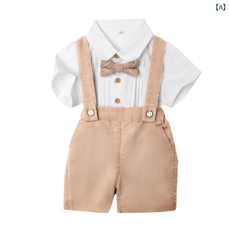 ・カテゴリ: キッズセット・性別: 男性・スタイル: ブリティッシュ・対象年齢: 3～8歳・セットタイプ: パンツセット・セット点数: 2点セット・主な素材: 綿95%・袖丈: 半袖・パンツ丈: ショート丈・柄: 無地・厚さ: 薄手・生地加...
