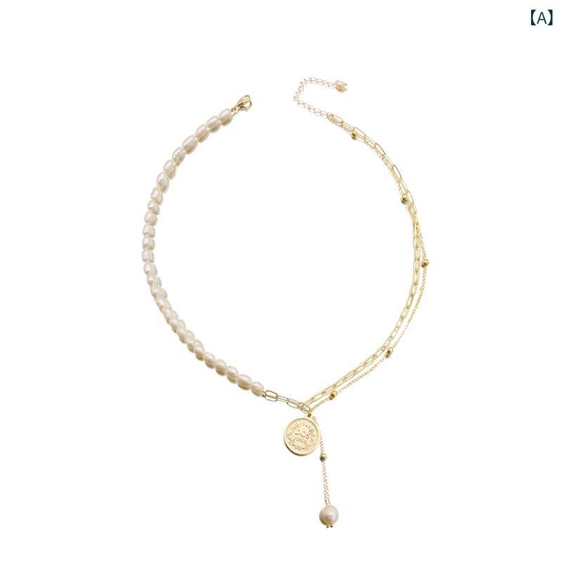 ・主な素材: パール・加工方法: 電気メッキ・形状: 幾何学模様・チェーンスタイル: 鎖骨チェーン・長さ: 約30cm以下・流行要素: パール・スタイル: オリジナルデザイン・パール直径: 3mm〜4mm未満・カテゴリ: ネックレス・対象: 女性