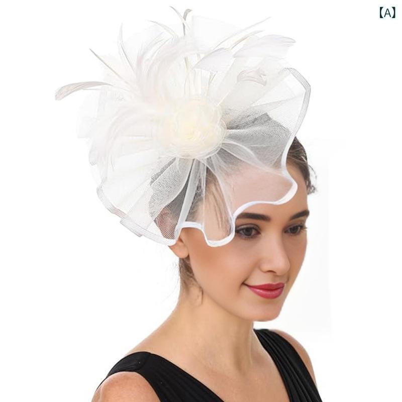 ・カテゴリ: ヘッドアクセサリー・スタイル: レトロ・素材: チュール・柄: 花柄・対象: 女性向け・カラー展開: ホワイト、ブラック、ローズレッド、藕色、カーキ、ネイビー