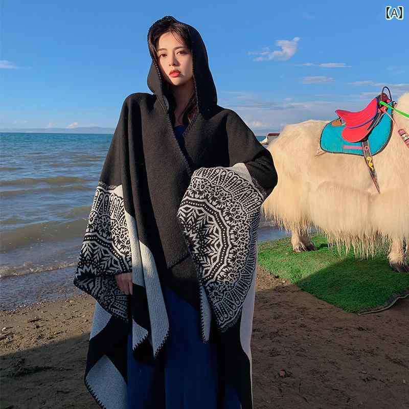 2個セット・性別: 女性・素材: アクリル、人工ウール・編み方: 平織り・スタイル: 日韓風、フェミニン・タイプ: プルオーバーポンチョ・柄: 幾何学模様・デザイン: 民族風・加工: プリント・機能: 保温・サイズ: 約130cm x 15...