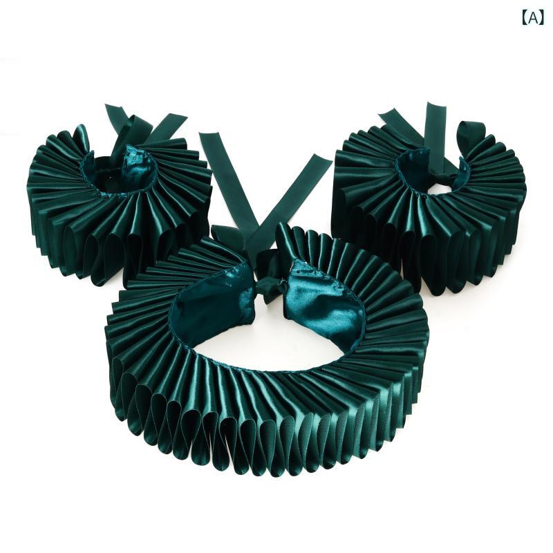 ・襟周り: 38cm・対象年齢: 成人・カラー: ダークグリーン・素材: 織りテープ・柄: 無地・幅: 5cm・裏地素材: ポリエステル・スタイル: 中世ルネッサンス宮廷風ラフカラー