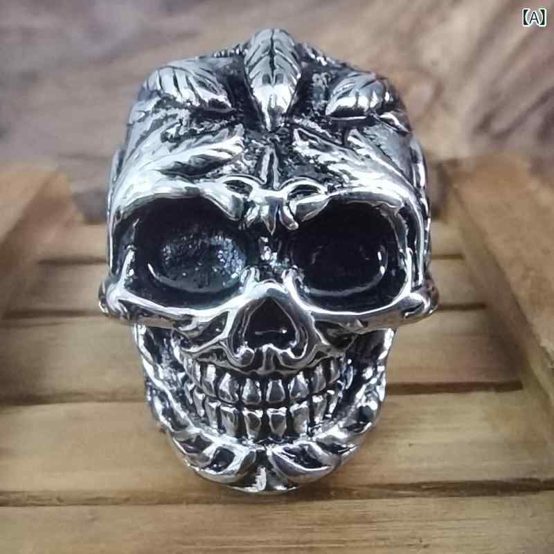 ・主な素材: チタン鋼・加工: 研磨・カラー: スチールカラー・サイズ展開: US 7, US 8, US 9, US 10, US 11, US 12・デザイン: スカル・スタイル: 文芸レトロ・カテゴリ: 指輪・対象: 男性