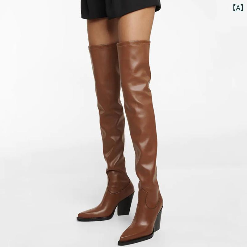 ・カテゴリ: ブーツ・アッパー素材: 牛革・ソール素材: ゴム・性別: レディース・スタイル: レトロ・つま先形状: ポインテッドトゥ・ヒール形状: チャンキーヒール・ヒールの高さ: 6-8cm・ブーツタイプ: ニーハイブーツ・デザイン要素...