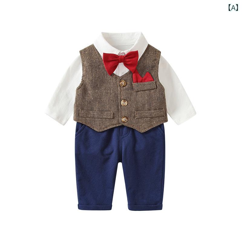 ・カテゴリ: キッズセットアップ・性別: 男児・対象年齢: 1〜3歳・スタイル: イングリッシュ・デザイン要素: セットアップ、ブリティッシュ・セット内容: パンツスーツ・セット点数: 3点セット・主な素材: 綿100%・生地加工: 柔らか...