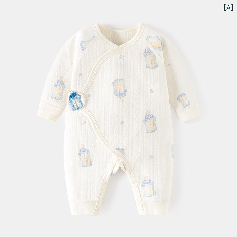 ・カテゴリ: ロンパース・スタイル: シンプル、蝶々型・主な素材: 綿100%・厚さ: 厚手・袖丈: 長袖・開閉タイプ: 斜め襟紐結び・安全等級: A類・対象年齢: 新生児 (0〜1歳向け)・性別: 男女兼用・カラー展開: ベージュ・柄: ...