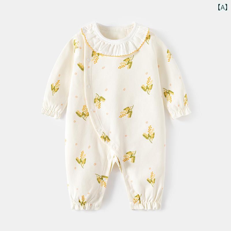 ・カテゴリ: ロンパース、カバーオール・スタイル: 個性的・主な素材: 綿100%・袖丈: 長袖・厚さ: 普通・留め方: 斜め前立てシングルボタン・柄: 合歓花、大梅雀、スズラン、小幼竹、チューリップ・性別: ユニセックス・対象年齢: 乳幼...