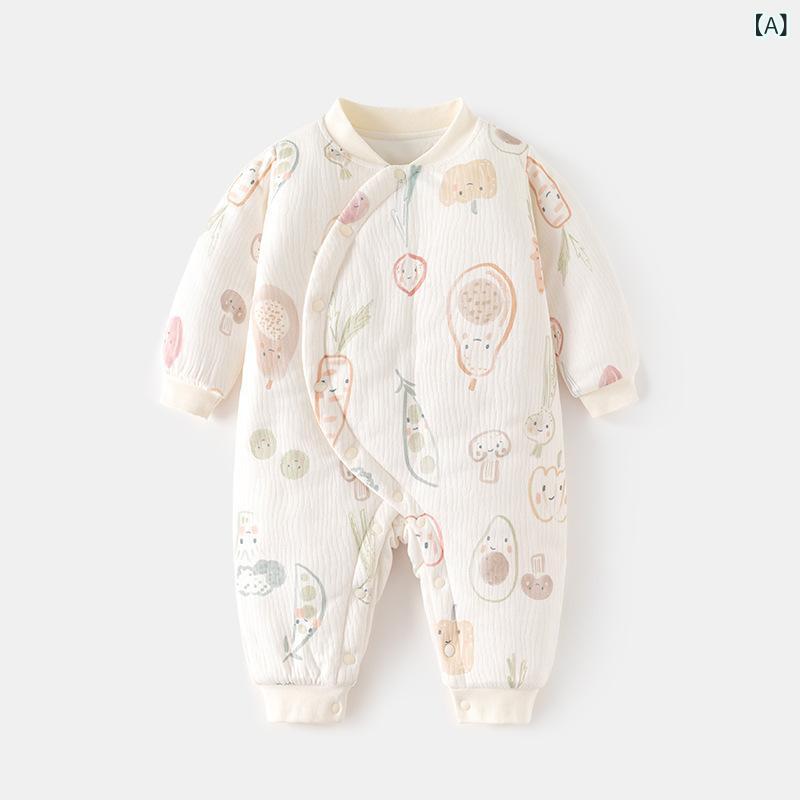 ・カテゴリ: ロンパース・主な素材: 綿100%・対象年齢: 乳幼児（1～3歳）・性別: ユニセックス・袖丈: 長袖・厚み: 厚手・開閉スタイル: 斜め合わせのシングルボタン・スタイル: 個性的・カラー展開: ベージュ、ホワイト・サイズ展開...