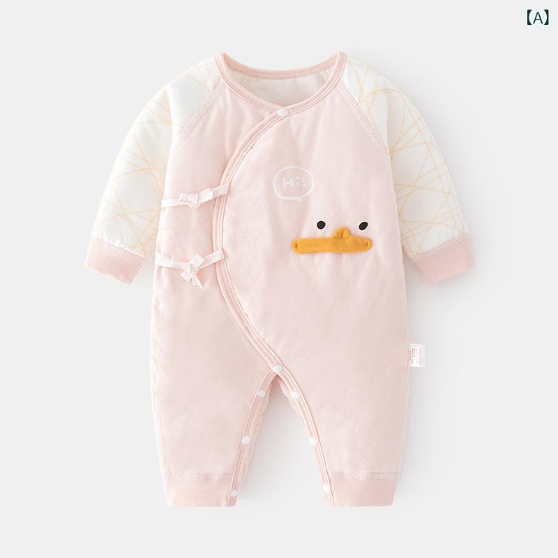 ・カテゴリ: ロンパース、カバーオール・スタイル: カジュアル・デザイン: 蝶々ロンパース・主な素材: 綿100%・厚さ: 厚手・袖丈: 長袖・フード: なし・開閉部: 斜め合わせ紐タイプ・性別: 男女兼用・対象年齢: 新生児 (0〜1歳、...