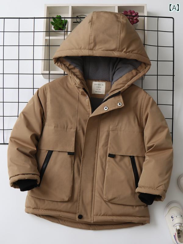 ・カテゴリ: キッズ用中綿ジャケット・性別: 男児用・スタイル: 欧米風・対象年齢: 8歳以上・生地: 綿混紡・主な素材: 綿80%・裏地素材: ポリエステル100%・中綿: ポリエステル・厚さ: 厚手・フード: フード付き・留め具: ファ...