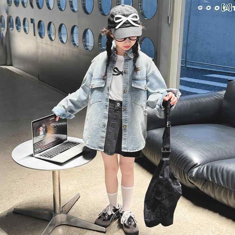 ・カテゴリ: キッズアウター・対象性別: 女の子・対象年齢: 8歳以上、身長140cm以上・スタイル: 韓国風・デザイン: カーディガンタイプ、トレンド、ウエストベルトなし・主な素材: ポリエステル50%・生地: デニム・生地加工: 柔らか...
