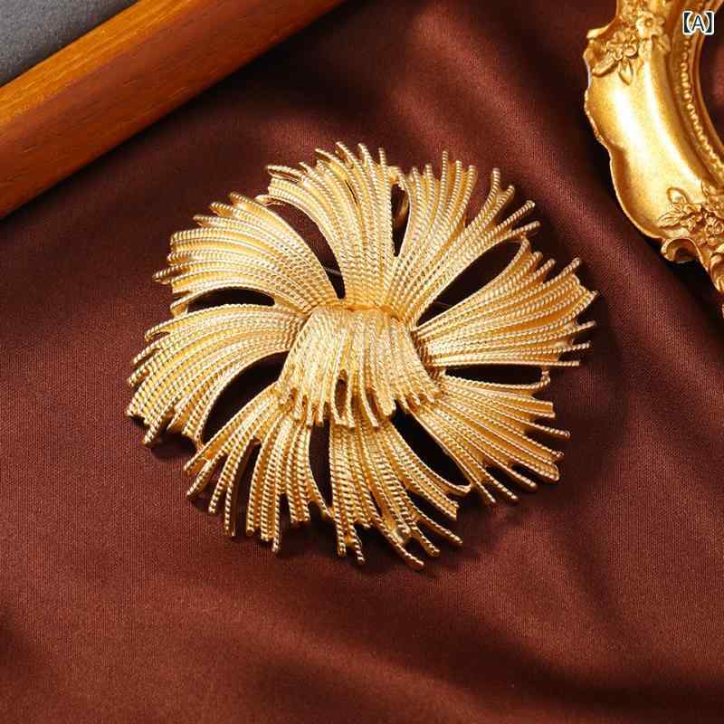 ・素材: 合金・加工: 電鍍・カラー: マットゴールド・機能: 装飾、固定・スタイル: レトロ・対象: 男女兼用・種類: 胸針・柄: 花、植物モチーフ