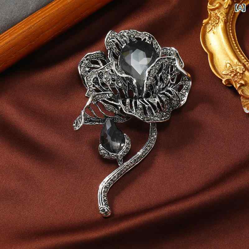 ・種類: ブローチ・モチーフ: 花・デザイン: 花柄・スタイル: 文芸レトロ・素材: 亜鉛合金・加工: ラインストーン装飾・機能: 装飾、多機能、両用、固定・流行要素: チューリップ・対象: 男女兼用・カラー展開: グレー、パープル、ブルー