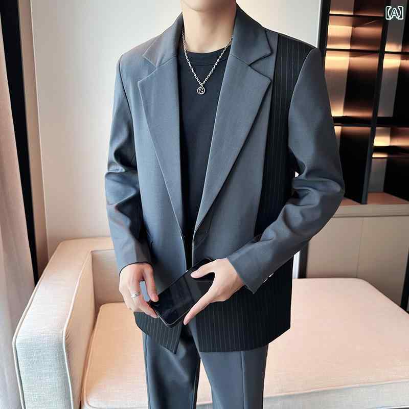 ・カテゴリ: カジュアルスーツ・スタイル: ビジネスカジュアル・フィット: ゆったり・襟元: スーツ襟・前開き: シングルブレスト1つボタン・袖丈: 長袖・着丈: レギュラー・柄: バイカラー・カラー展開: グレー、ブラック・サイズ展開: ...