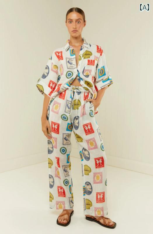 ・カテゴリ: カジュアルセットアップ・スタイル: エレガント、通勤、快適カジュアル・セットアップ: パンツセットアップ・対象: レディース・主な素材: リネン50～70%、ポリエステル30～50%・柄: 動物柄、3D/立体柄・加工: プリン...