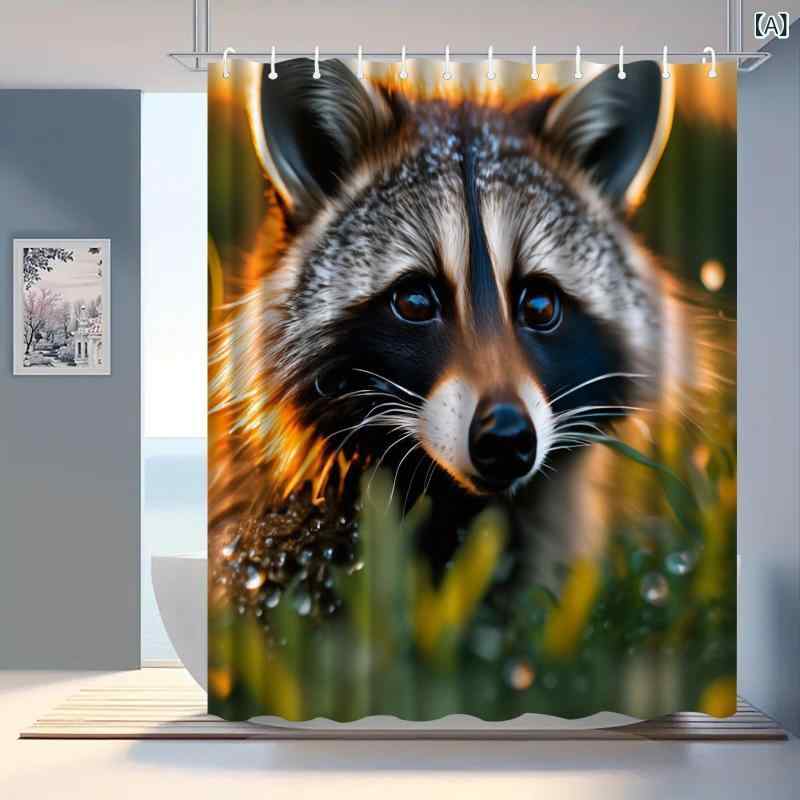 ・素材: ポリエステル・スタイル: 動物・柄: アライグマ・サイズ展開: 90 x 180cm、120 x 180cm、150 x 180cm、180 x 180cm、180 x 200cm・タイプ: 防水シャワーカーテン・取付方法: 穴あけ不要