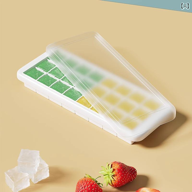 ・カテゴリ: 製氷皿・スタイル: モダンミニマリスト・素材: ABS樹脂、食品グレードシリコン・カラー展開: ホワイト・サイズ展開: 24個取り（蓋・底ボックス付属）、36個取り（蓋・底ボックス付属）・機能: 使い捨て、急速冷凍対応、型離れ容易