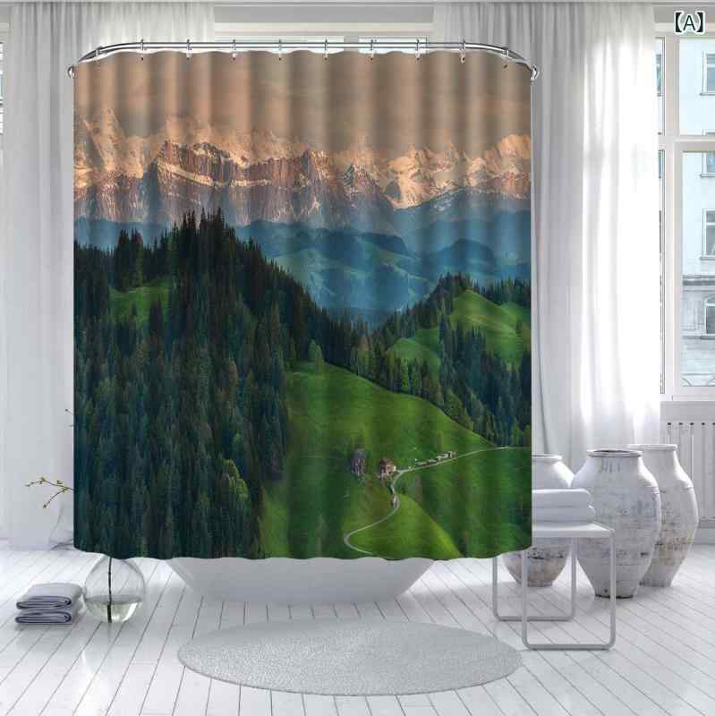 ・カテゴリ: シャワーカーテン・主な素材: ポリエステル・スタイル: 風景・柄: アルプス山脈・設置方法: 穴あけ不要・サイズ展開: 90cm×180cm、120cm×180cm、150cm×180cm、180cm×180cm、180cm×...