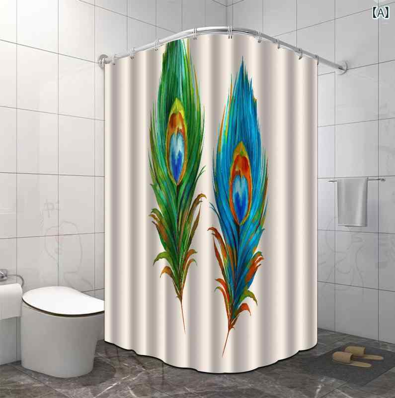 ・カテゴリ: 防水シャワーカーテン・素材: ポリエステル・スタイル: アニマル・柄: 孔雀・設置方法: 穴あけ不要・サイズ展開: 90×180cm, 120×180cm, 150×180cm, 180×180cm, 180×200cm