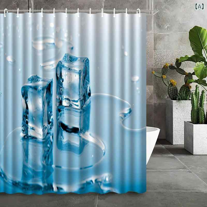 ・主な素材: ポリエステル・スタイル: ナチュラル系・柄: 氷・サイズ展開: 90×180cm、120×180cm、150×180cm、180×180cm、180×200cm・カテゴリ: 防水シャワーカーテン・特徴: 穴開け不要