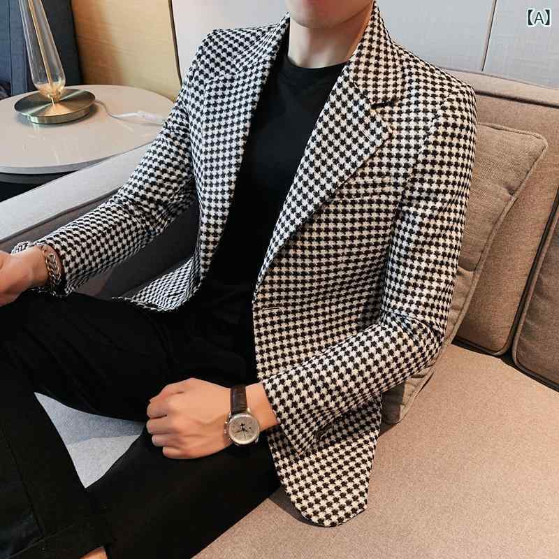 ・カテゴリ: カジュアルテーラードジャケット・性別: 男性・対象: 青年、成人・スタイル: カジュアル・フィット: スリム・ネックライン: テーラードカラー・袖丈: 長袖・着丈: レギュラー・柄: チェック・前立て: シングルブレスト2つボ...