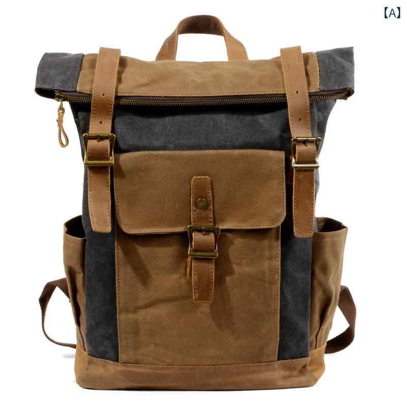 ・容量: 20-35L・素材: 帆布・機能: 通気性、防水、耐摩耗性、耐衝撃性、軽量化・柄: 幾何学模様・裏地素材: 綿・カラー展開: ダークグレー、コーヒー、ミリタリーグリーン、レイクグリーン・対象性別: 男性・シーン: 旅行