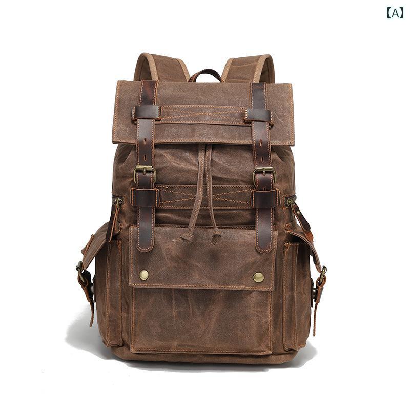・カラー展開: コーヒー、アーミーグリーン、グレー・性別: ユニセックス・用途: カジュアル、旅行・素材: 帆布・スタイル: 欧米レトロ・革の特徴: トップグレインレザー（牛革）・容量: 20〜35L・機能: 負担軽減・収納可能PCサイズ:...