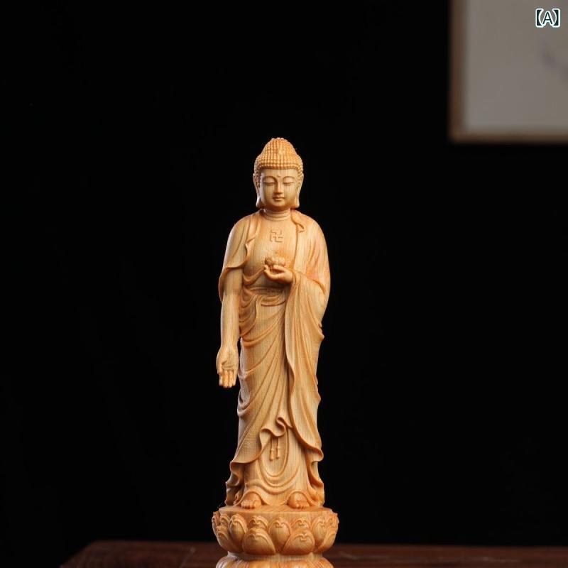 ・種類: 阿弥陀如来像、大勢至菩薩像、観音菩薩像、西方三聖像（3体セット）・高さ: 約20cm・素材: 崖柏・スタイル: 新中式・工法: 円彫り・用途: 誕生日ギフト