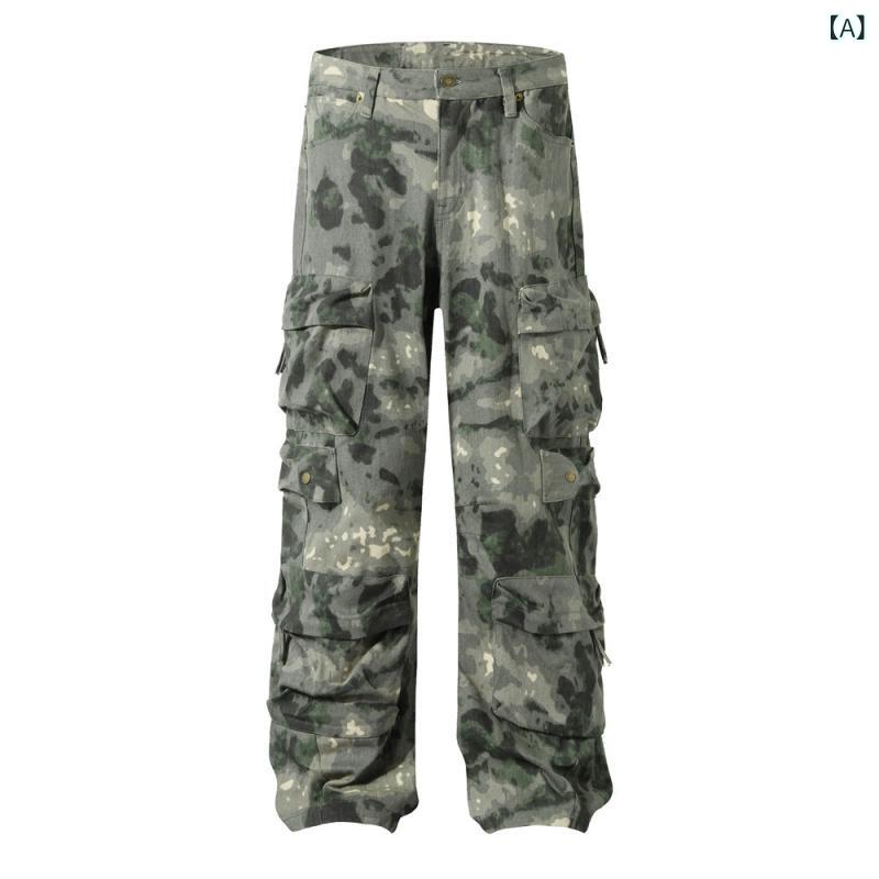 ・カテゴリ: カーゴリラックスパンツ・スタイル: ストリート系・フィット: ルーズフィット・丈: ロング丈・ウエスト: ミッドライズ・フロント: ジッパーフライ・厚さ: レギュラー・柄: 迷彩・主な素材: 綿100%・用途: カジュアル・裾...