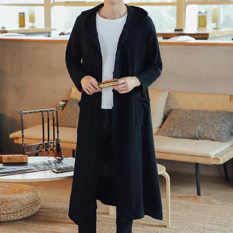 ・カテゴリ: トレンチコート、コート・スタイル: カジュアル・着丈: ロング丈・襟型: 折り襟・前立て: シングルボタン・シルエット: ゆったり・素材: 麻・着用シーン: カジュアル・対象: 青年・加工: イージーケア・カラー展開: ブラッ...