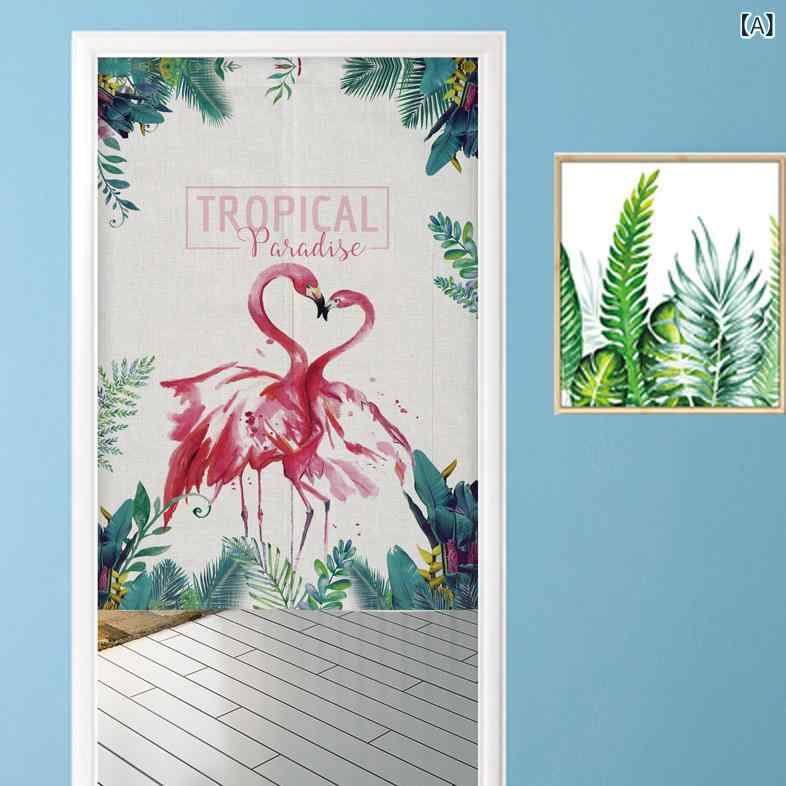 ・素材: ポリエステル 90%・カテゴリ: 暖簾・スタイル: 韓国風・暖簾タイプ: 布製暖簾・柄: ハートフラミンゴ、シマウマ、手描き、フラミンゴ、仙路、グリーンリーフ、オウム・サイズ展開: 85cm幅×150cm丈（両開き）、70cm幅×...