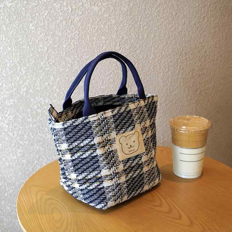 ・素材: 帆布・スタイル: モダンシンプル・機能: 弁当箱収納・用途: 日常使い・使用シーン: カジュアル・外袋の種類: 立体袋・柄: チェック・サイズ: 中