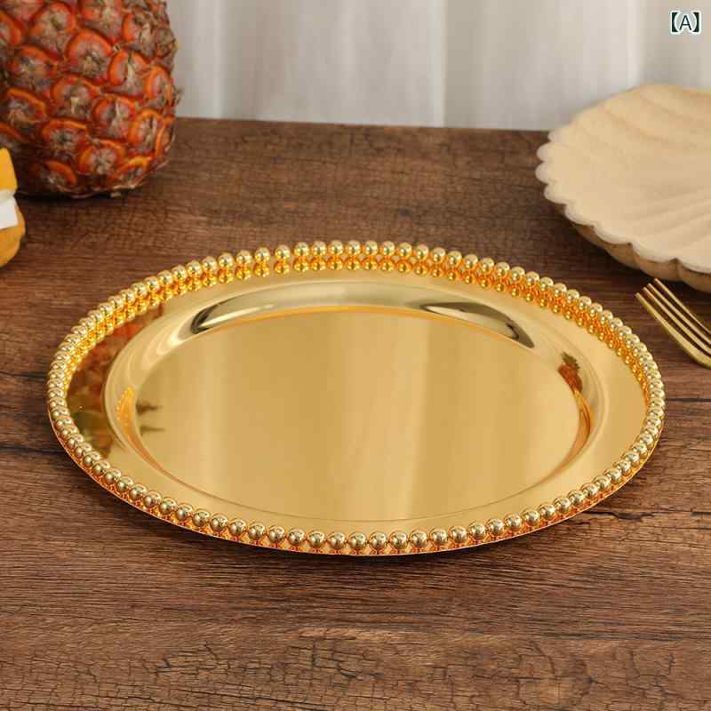 2個セット・カテゴリ: フルーツ皿・スタイル: 軽奢レトロ・カラー展開: ゴールド、シルバー・サイズ展開: 大号 (約26cm×1.5cm)、小号 (約21cm×1.5cm)