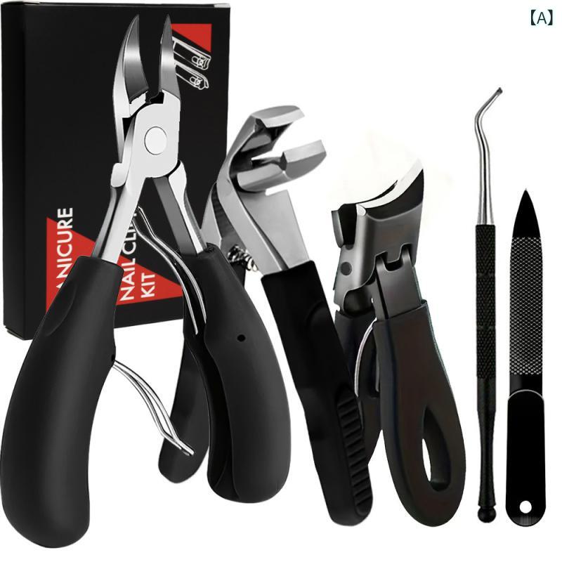 ・対象: ユニセックス・素材: ステンレス・種類: 5点セット、湾曲爪切り (ブルー、ブラック)、大型斜め爪切り、指紋柄湾曲大口爪切り、ミニくり抜き柄爪切り、爪垢取り (全黒あり)、爪やすり (丸型あり)、鷹嘴型ニッパー、牛角型ニッパー、足...
