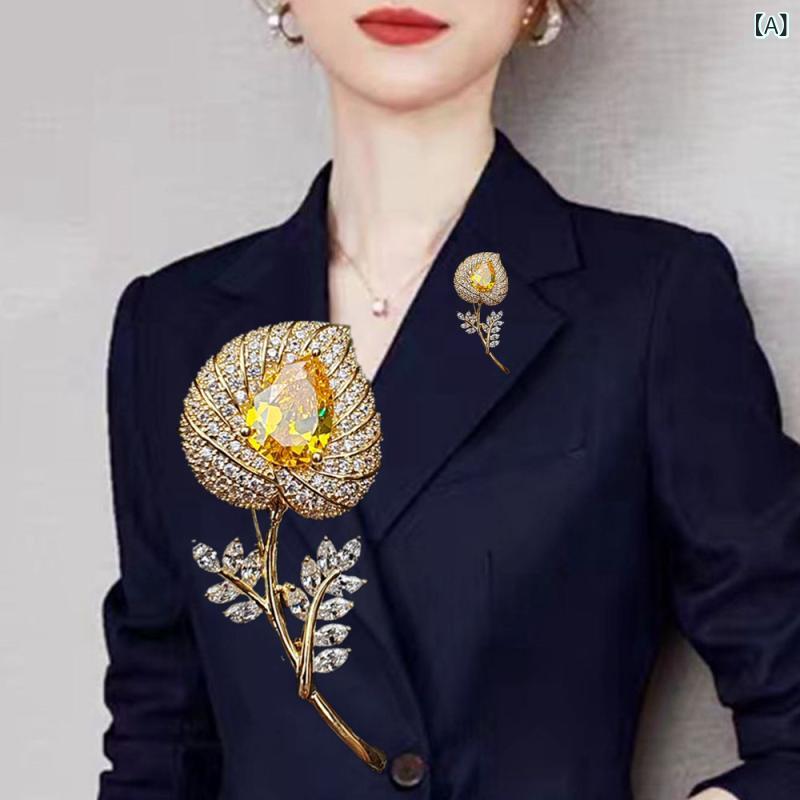 ・カテゴリ: ブローチ・スタイル: 高級感・スタイル分類: ファッション通勤・対象: 女性・素材: 銅・柄: 花柄・加工方法: 象嵌・象嵌素材: ジルコニア・カラー: ゴールド・機能: 装飾、多機能、調節、両用、ギフト、固定