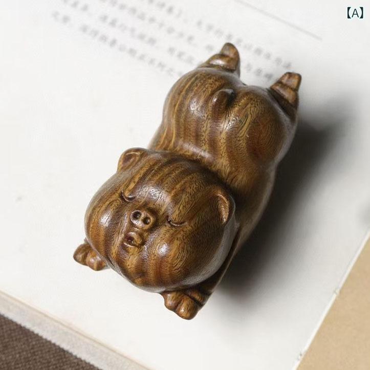 ・素材: 緑檀木・カテゴリ: 置物・デザイン: 飛天小猪・サイズ: 約6.5×4.3×3.4cm・スタイル: カートゥーン