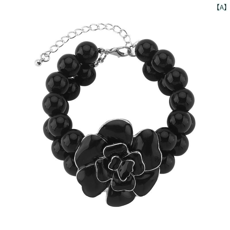 ・主な素材: イミテーションパール、合金、エナメル・加工: ハンドメイド・デザイン: 花・チェーンの種類: パールチェーン・ペンダント素材: 合金・周囲: 41cm～50cm・カラー展開: ブラック、ホワイト・流行要素: カメリア・スタイル...