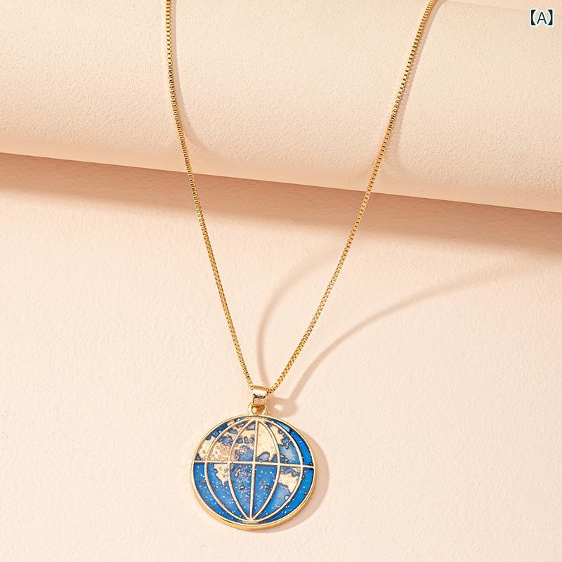 2個セット・カテゴリ: ネックレス・主な素材: 合金・加工: 電鍍・形状: 幾何学・チェーンタイプ: ボックスチェーン・ペンダント素材: 合金・長さ: 21cm～50cm・柄: マップ・スタイル: 民族風、レトロ、幾何学