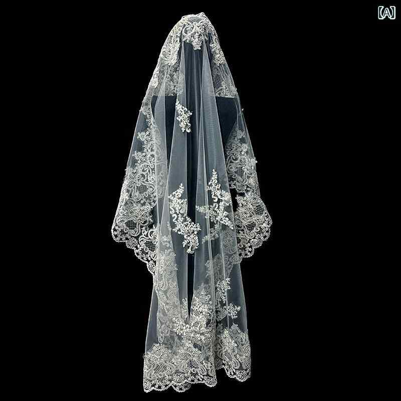 ・素材: 布・スタイル: 香港スタイル・タイプ: レディース・デザイン: 花柄・種類: 大聖堂スタイル・適用シーン: 結婚式・特徴: レース・カテゴリ: ヘッドドレス