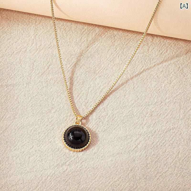 2個セット・カテゴリ: ネックレス・素材: 合金・加工: メッキ・デザイン: 円形・チェーンスタイル: チョーカー・ペンダント素材: 混合宝石象嵌・長さ: 21cm～50cm・流行要素: レトロ、チェーン・カラー展開: ブラック、ブルー