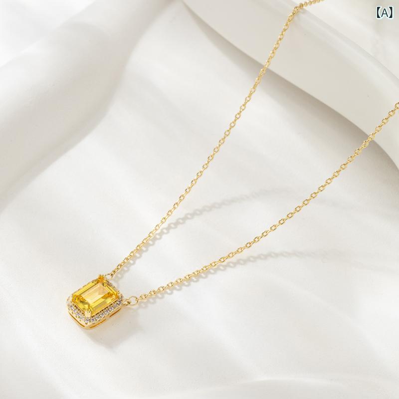 ・素材: 銅・加工技術: マイクロパヴェセッティング・デザイン: 幾何学・チェーンスタイル: O字チェーン・ペンダント素材: 人工水晶・長さ: 41cm～50cm・流行要素: 四角形・スタイル: ライトラグジュアリー、ファッション通勤・カテ...