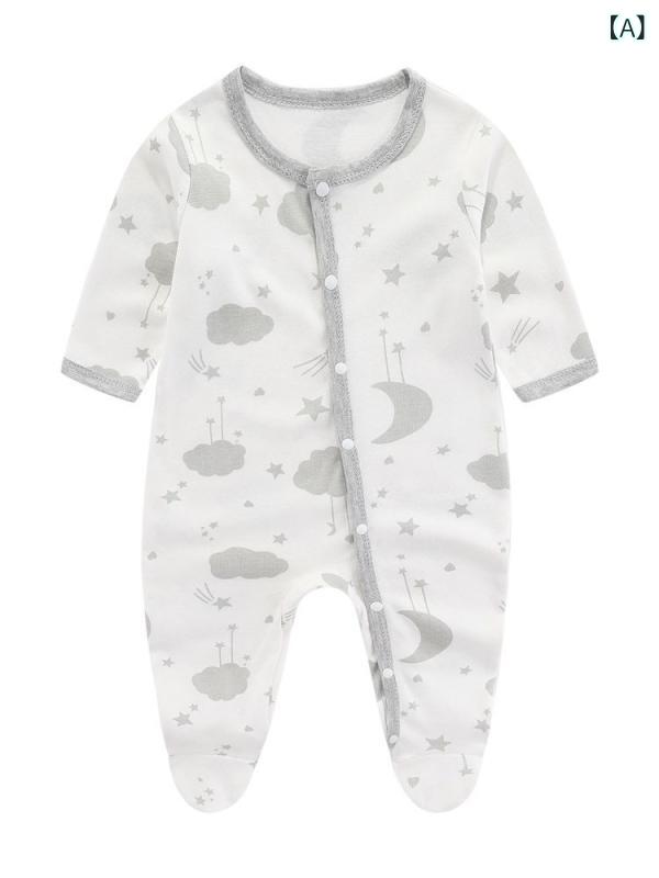 ・主な素材: 綿100%・対象年齢: 新生児(0～1歳、80cm以下)・性別: ユニセックス・袖丈: 長袖・厚さ: 普通・開閉: 斜め前立てシングルボタン・スタイル: カジュアル・カテゴリ: ロンパース・カラー展開: プリント雲、プリント星...