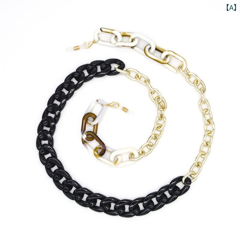 2個セット・素材: 合金、アクリル・カラー展開: ブラック、ホワイト・種類: 眼鏡チェーン、マスクチェーン