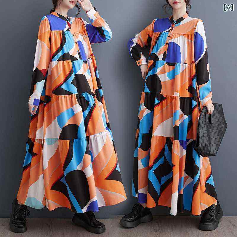 2個セット・カテゴリ: ワンピース・主な素材: 麻・柄: プリント・スタイル: プルオーバー、レトロ、アート、禅スタイル、カジュアル、コンフォート・丈: ミディ丈・スカート形状: フリル・ネックライン: クルーネック・袖形状: ドロップショ...