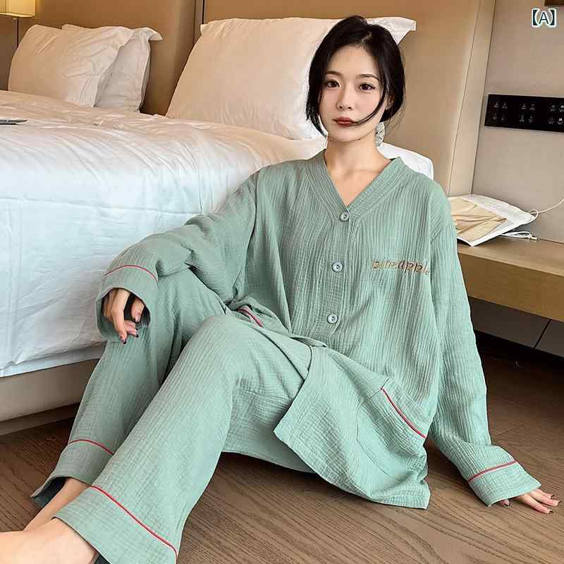 ・カテゴリ: セットアップ・主な素材: 綿100%・タイプ: カーディガン・厚さ: 薄手・生地厚み: 適度（141-160g/m²）・ネックライン: Vネック・袖丈: 長袖・パンツ丈: ロング・機能: リラックス、通気性、睡眠、部屋着、快適...