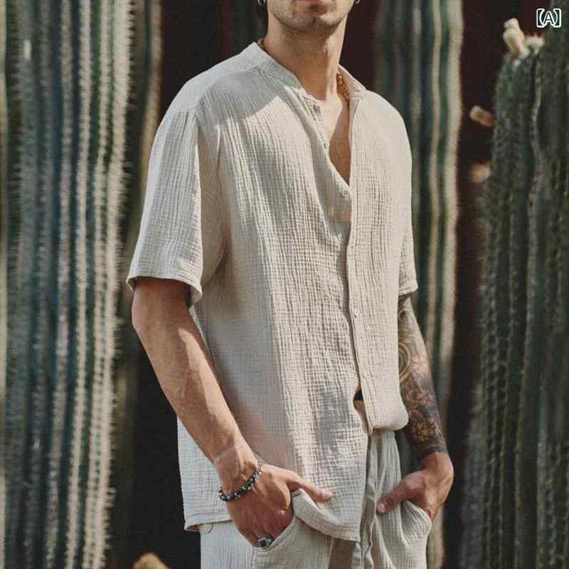 ・カテゴリ: メンズカジュアルセットアップ・スタイル: カジュアル・厚さ: 通常・トップス: シャツ・トップス袖丈: 長袖・パンツ丈: ロング・主な素材: ポリエステル80%・生地: 織物・カラー展開: オフホワイト・サイズ展開: S、M、...