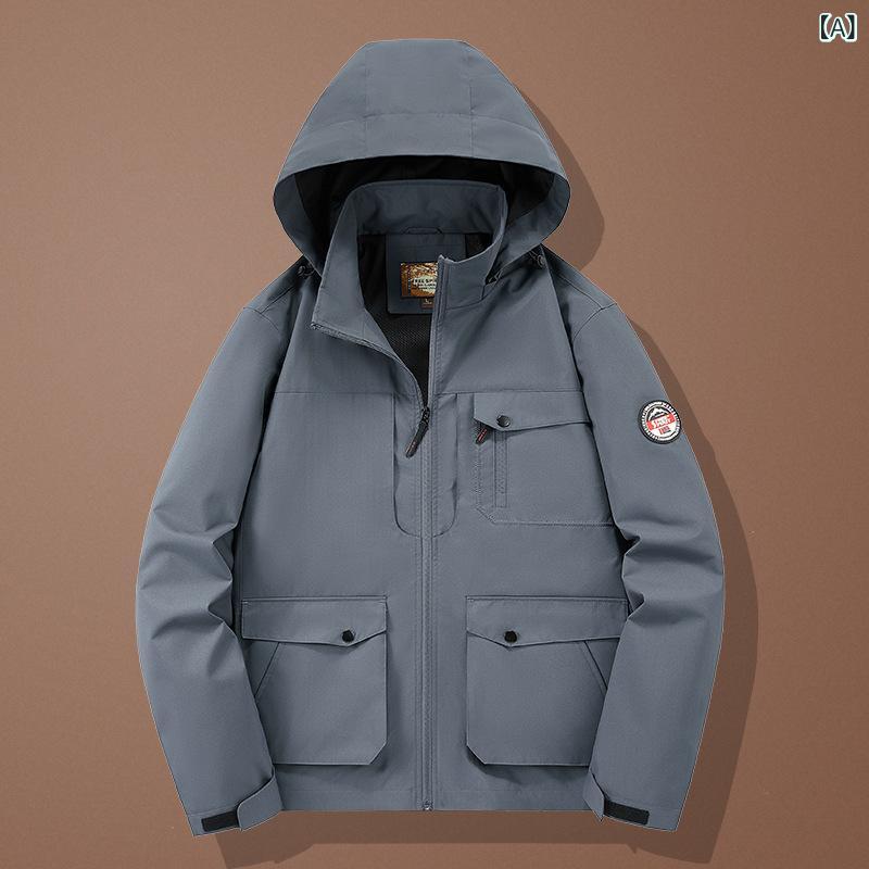 ・機能性: 透湿性、防水性、耐摩耗性、防風性、耐引裂性 ・カテゴリ: ジャケット ・スタイル: シンプル ・ネックライン: スタンドカラー ・シルエット: ルーズフィット ・フロント: ジップアップ ・フード: 付き ・柄: 無地 ・素材:...