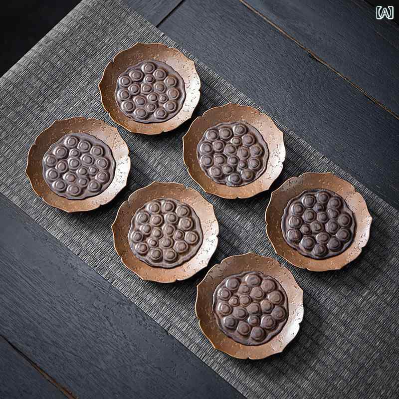 ・カテゴリ: 茶道アクセサリー・素材: 銅・仕様: 紫銅カップマット（1枚）、紫銅茶則（6枚セット）・スタイル: 新中華風