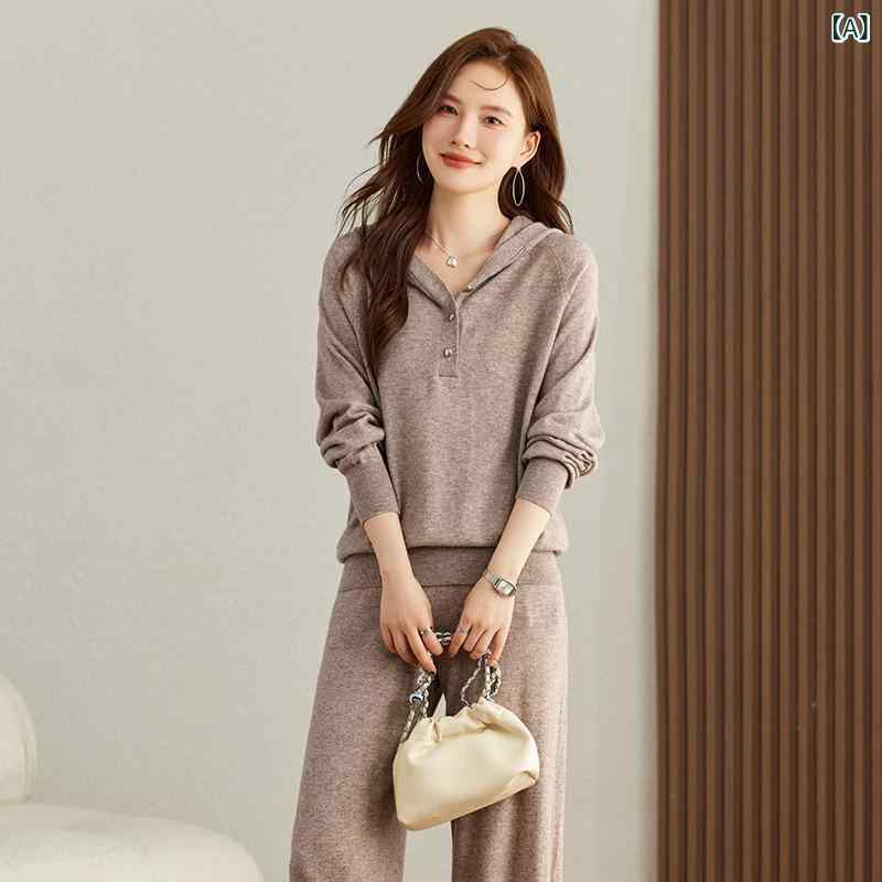 ・カテゴリ: カジュアルセットアップ・セット内容: パンツセットアップ・スタイル: 日韓カジュアル、リラックス、エレガント・性別: レディース・柄: 無地・丈: ロング・デザイン要素: リブ・生地: ニット・主な素材: ポリエステル、ウール...